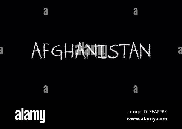 Afghanistan, an animated word appearing letter by letter. Minimalist ...