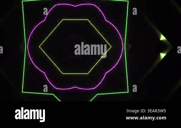 Abstract Geometric Animation Featuring Pulsing Neon Shapes and Digital ...