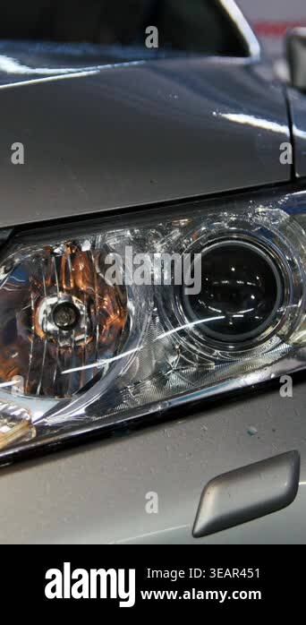 Extreme close-up of a turning on, flashing, and turning off modern ...