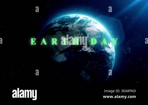 Cinematic Earth Day Planet from Space with Glowing Text Background ...