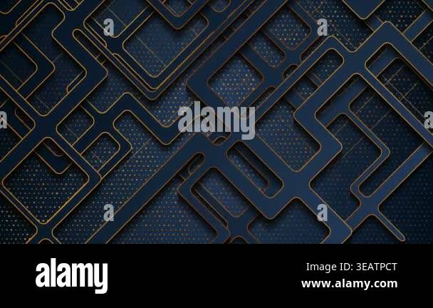 Dark blue papercut grid and golden shiny glitter dots abstract motion ...