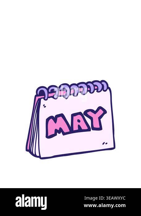 stretching up animation of cartoon doodle calendar showing month of may ...