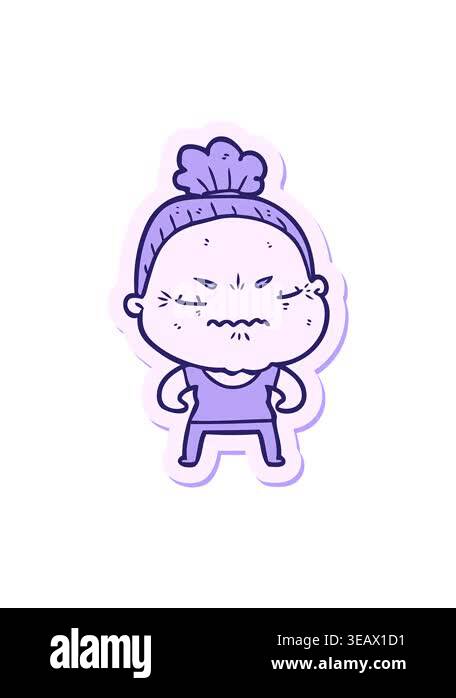 bob and pause animation of sticker of a cartoon annoyed old lady Stock ...