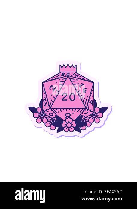 blinking radial lines animation of sticker of a natural 20 D20 dice ...