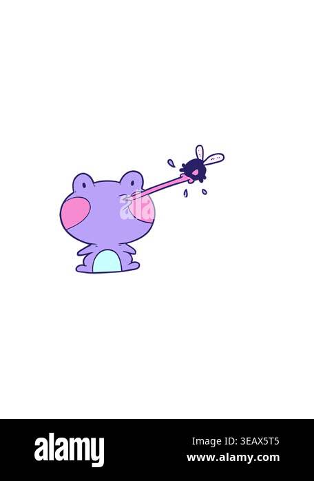 horizontally vibrating animation of cute cartoon frog catching fly with ...