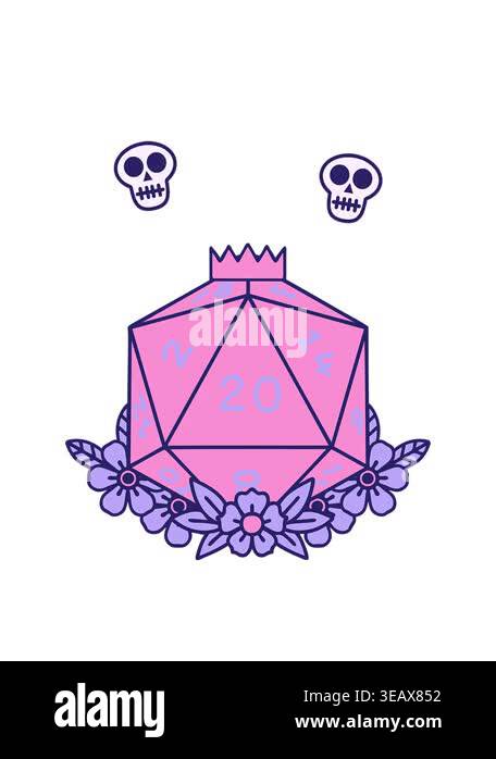 spinning skulls animation of roll 20 D20 dice roll with floral elements ...