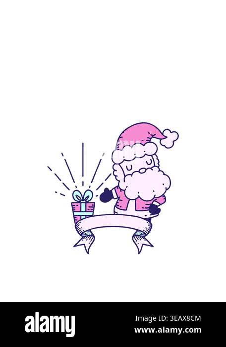 jumping motion animation of scroll banner with tattoo style santa claus ...