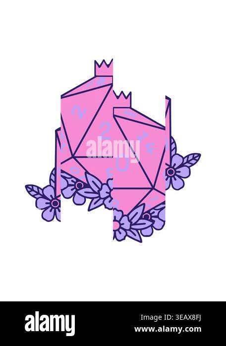 splitting motion animation of roll 20 D20 dice roll with floral ...