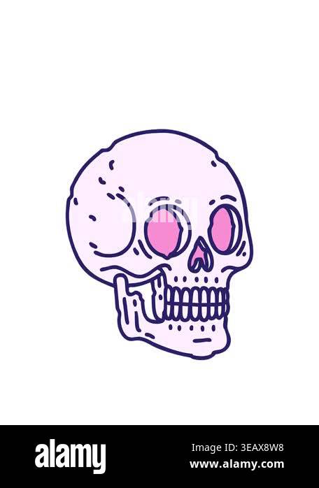 stretching up animation of iconic tattoo style illustration of a skull ...