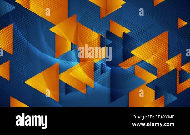 Bright blue and orange glossy triangles abstract motion background ...