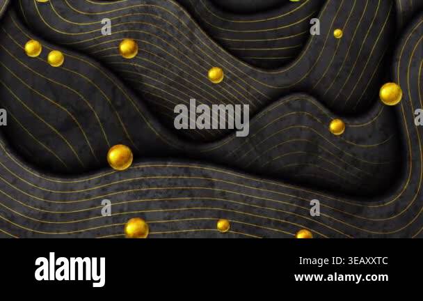 Grunge abstract black golden motion background with waves and balls ...