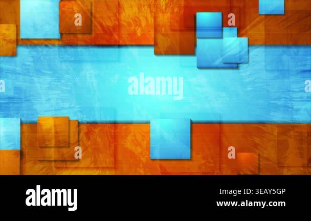 Bright cyan and orange grunge motion background with squares Stock ...