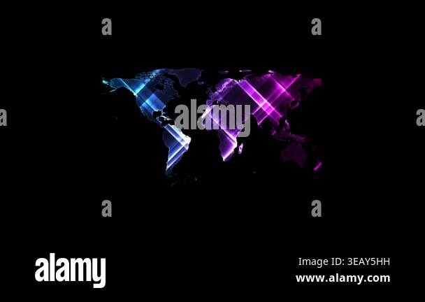Bright glowing neon abstract world map on night Stock Video Footage - Alamy