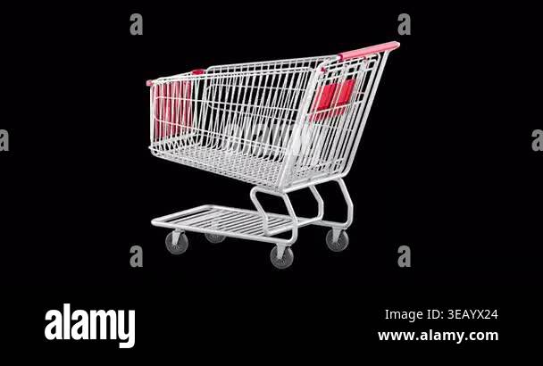 Empty metal shopping cart, rotation animation seamlessly loopable. 3D ...