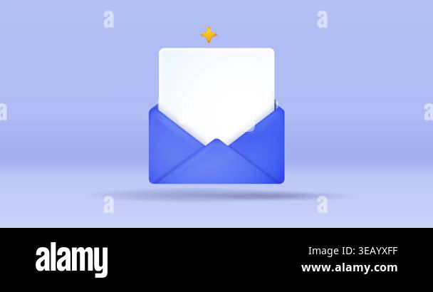 3D letter. Moving icon with envelope, calendar, and graphs. Business ...