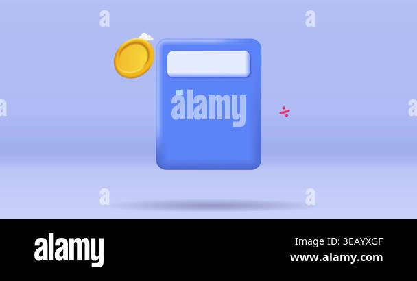 3D calculator. Moving icon with calculator, coins, magnifying glass ...