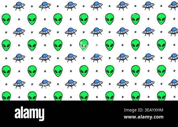 Cartoon Doodle Alien UFO and Stars Pattern, Hand Drawn Space Icons with ...