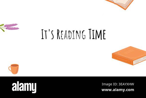Reading time concept. Moving banner with books and cups of hot coffee ...