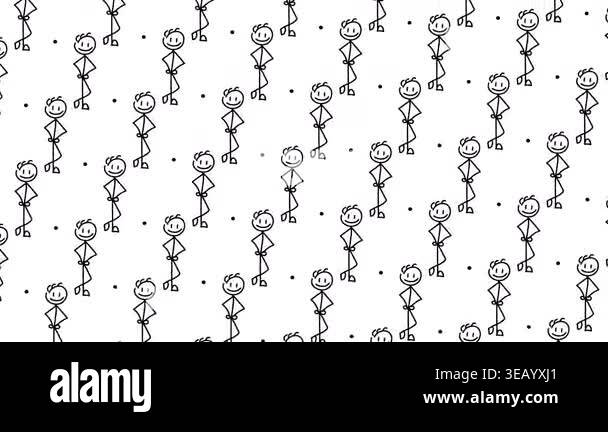 Doodle Stick Figure Pattern, Hand Drawn Character Icons with Vortex ...
