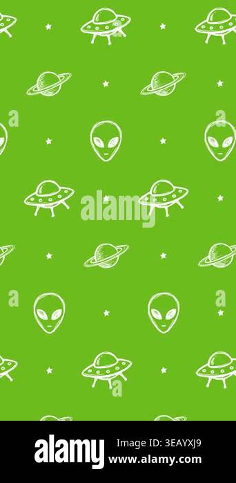 Cartoon Doodle Alien UFO and Planet Pattern, Hand Drawn Space Icons ...