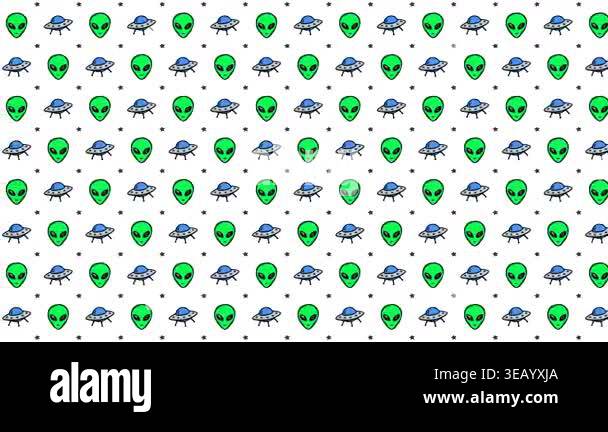 Cartoon Doodle Alien and UFO Pattern, Hand Drawn Space Icons Moving ...