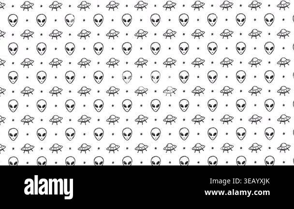 Cartoon Doodle Alien and UFO Pattern, Hand Drawn Space Icons with Float ...