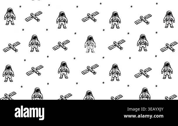 Cartoon Doodle Astronaut and Satellite Pattern, Hand Drawn Space Icons ...