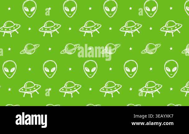 Cartoon Doodle Alien UFO and Planet Pattern, Hand Drawn Space Icons ...