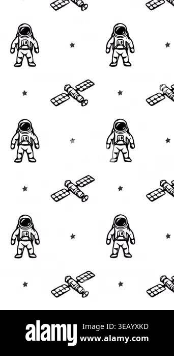 Cartoon Doodle Astronaut and Satellite Pattern, Hand Drawn Space Icons ...