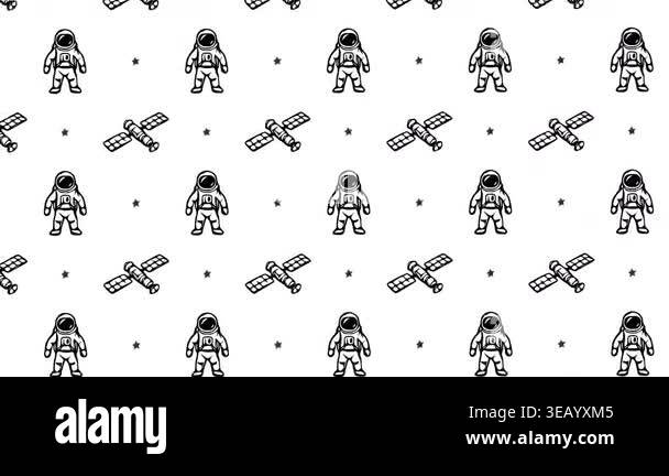 Cartoon Doodle Astronaut and Satellite Pattern, Hand Drawn Space Icons ...
