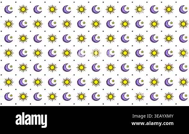 Cartoon Doodle Sun and Crescent Moon Pattern, Hand Drawn Celestial ...