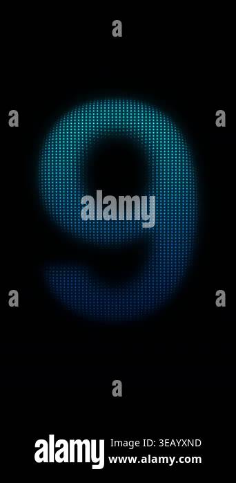 Blue Number Nine Scanner Effect Animation on Dark Background, Cyan ...