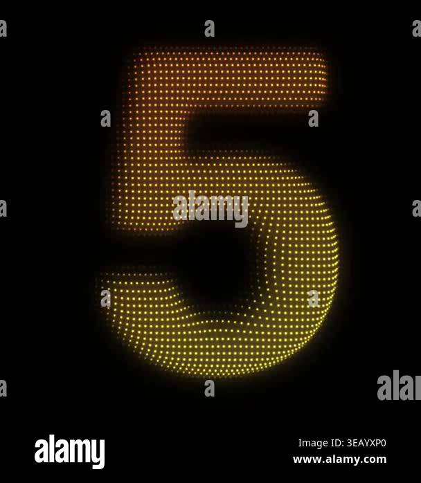 Golden Number Five Particle Animation on Dark Background, Glowing Dot ...