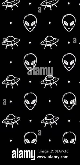 Cartoon Doodle Alien and UFO Pattern, Hand Drawn Space Icons with ...