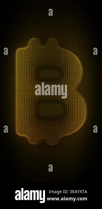 Golden Bitcoin Symbol Waving Flag Animation, Digital Dot Particles on ...
