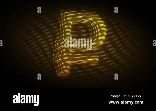 Golden Russian Ruble Symbol Rotating Animation, Digital Dot Particles ...