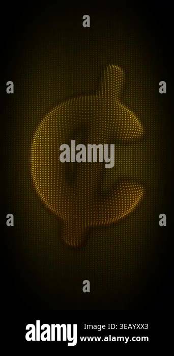 Golden Cent Symbol Waving Flag Animation, Digital Dot Particles on Dark ...