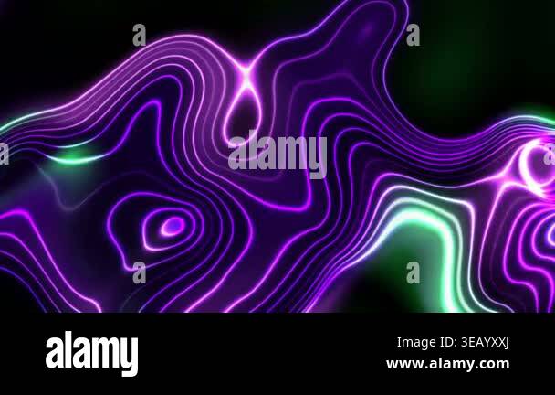 Violet and green neon glowing liquid waves abstract motion background ...
