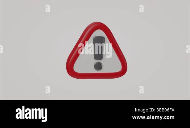 Warning sign 3d animation. Danger alert symbol spinning on green screen ...