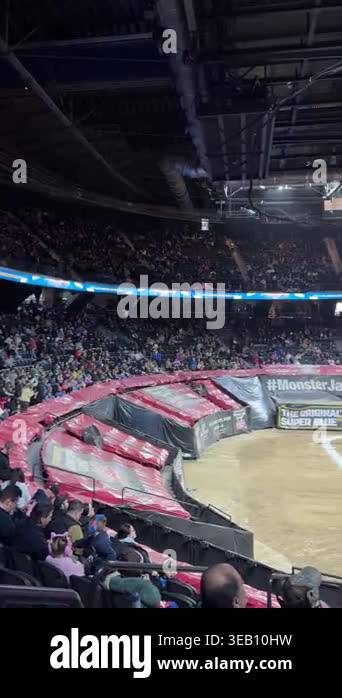 Monster trucks roaring in packed arena td coliseum hamilton fans cheer ...