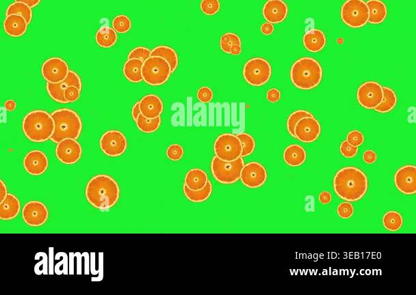 Moving sliced orange pieces motion graphics with green screen ...