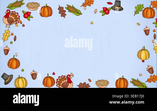 autumn background for thanksgiving with frame, pumpkin, nuts, acacorns ...