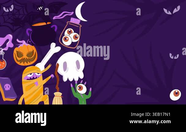 halloween holiday background with pumpkins, witch, ghost and witch ...