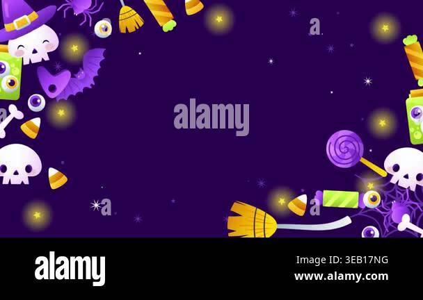 halloween party with cartoon pumpkins, ghosts and witch hat. vector ...