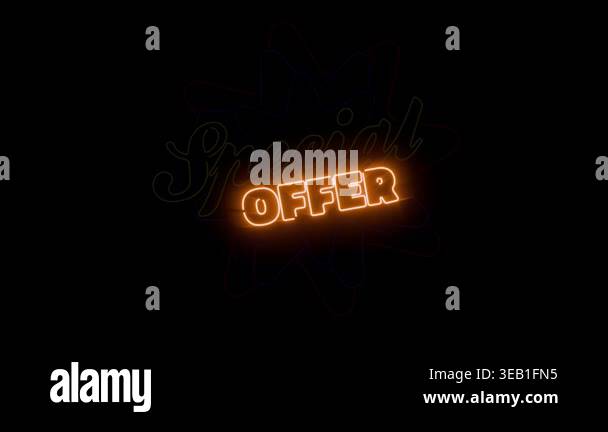 Special offer glowing flickering neon sign seamless loop animation on ...