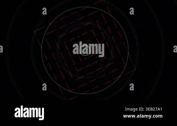 Abstract futuristic neon geometric tunnel background with digital light ...