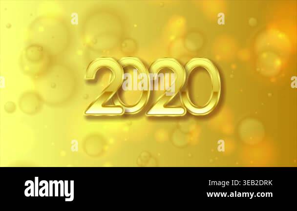 Golden 2020 lettering on bright yellow Christmas bokeh motion ...