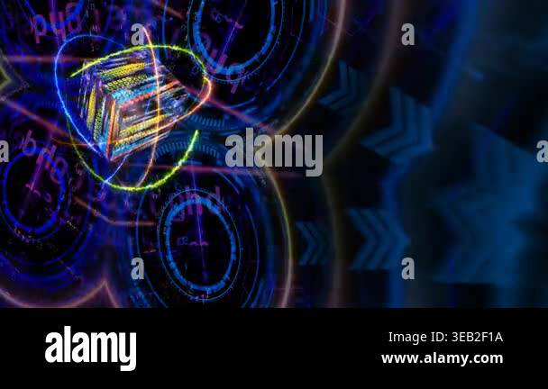 Abstract Digital Cube with Bright Colorful Trails and Futuristic ...