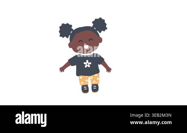 Cute Black Girl is Dancing. Children Animation. Cute Character Have Fun ...