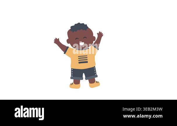 Cute Black Boy is Dancing. Children Animation. Cute Character Have Fun ...